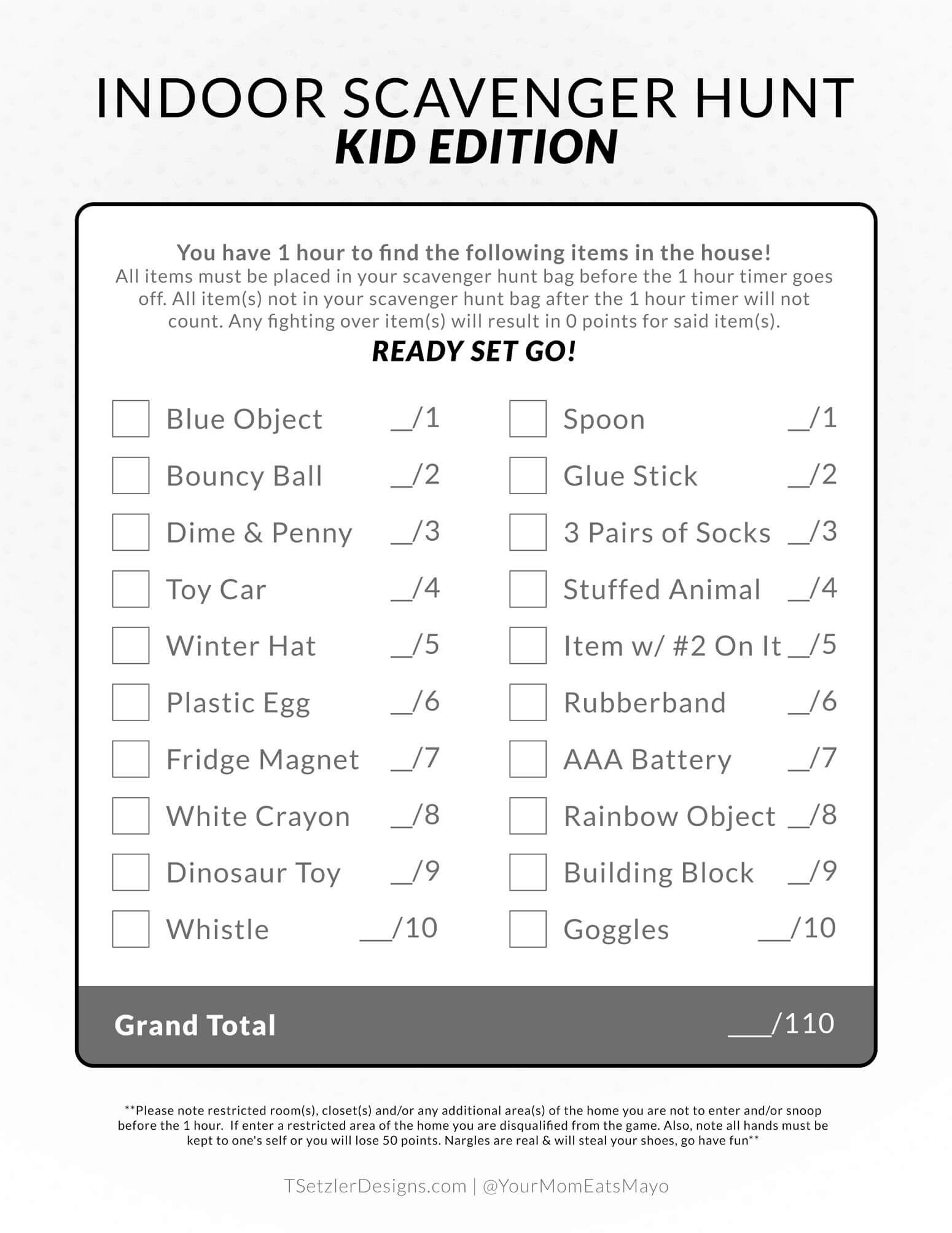 Indoor Scavenger Hunt | TSetzler Designs